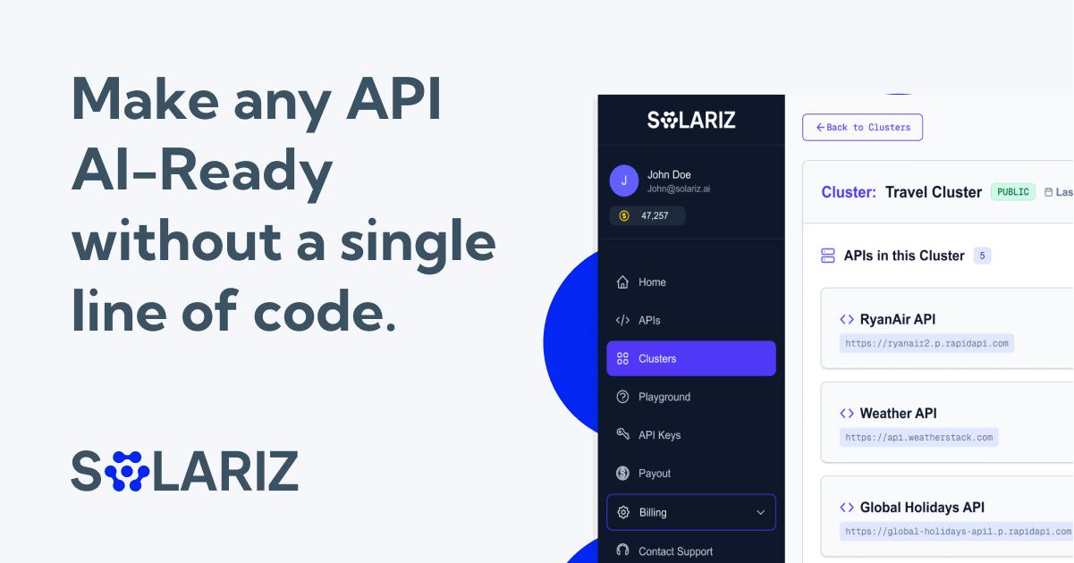Solariz - Connect your Agents to hundreds of APIs instantly